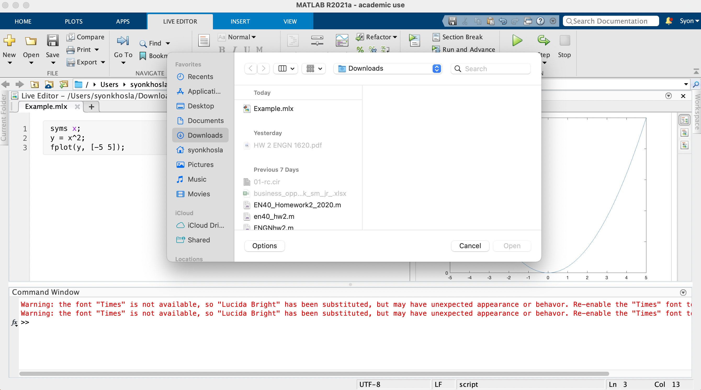 MATLAB Tutorial For The First Course Live Editor